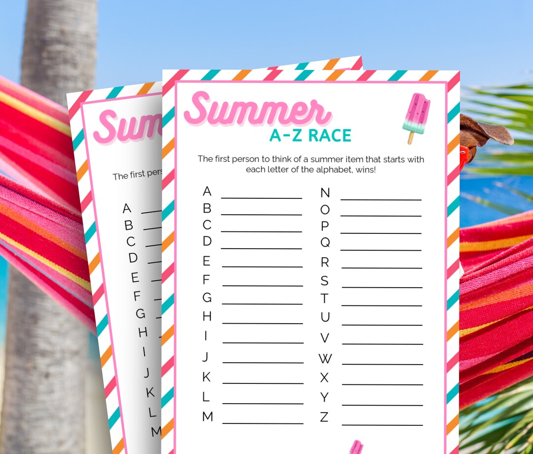 Summer A-Z Race, Printable Summertime Games, Summer Party Games, Summer ...