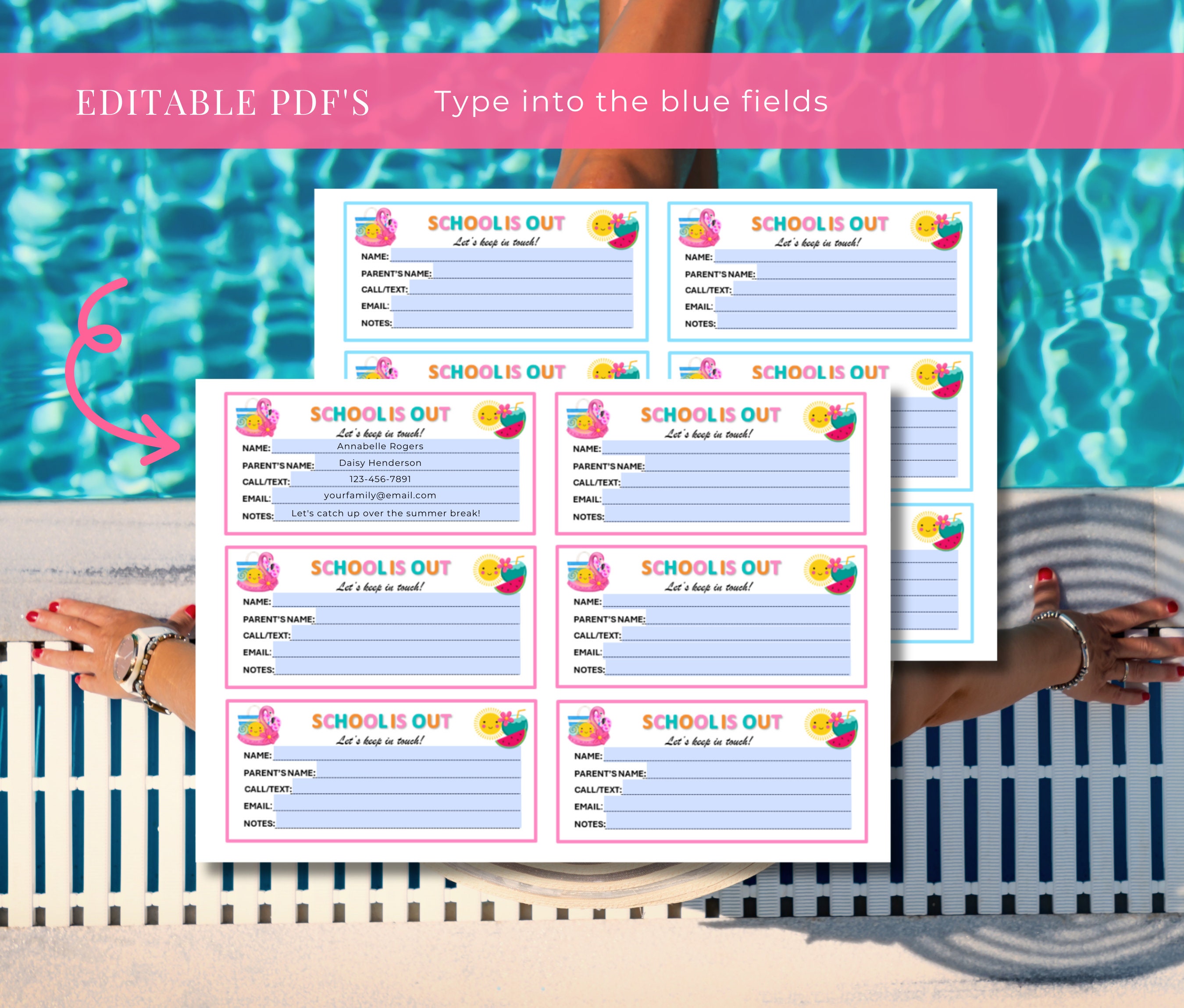 Summer Contact Cards, Kids Play Date Cards, End of School Cards for ...