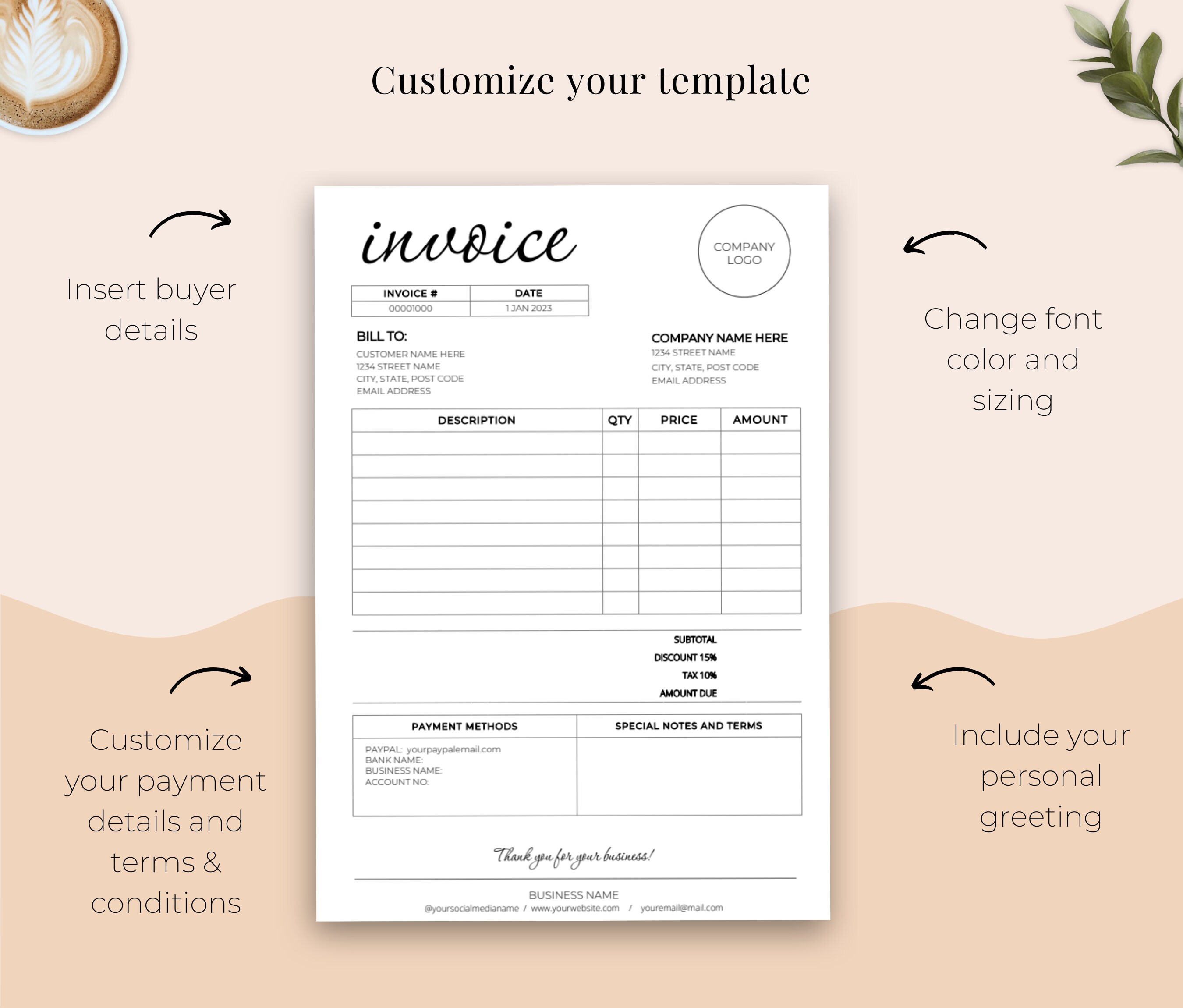 Invoice Template PDF, Minimalist Invoice Template, Invoice Template for ...