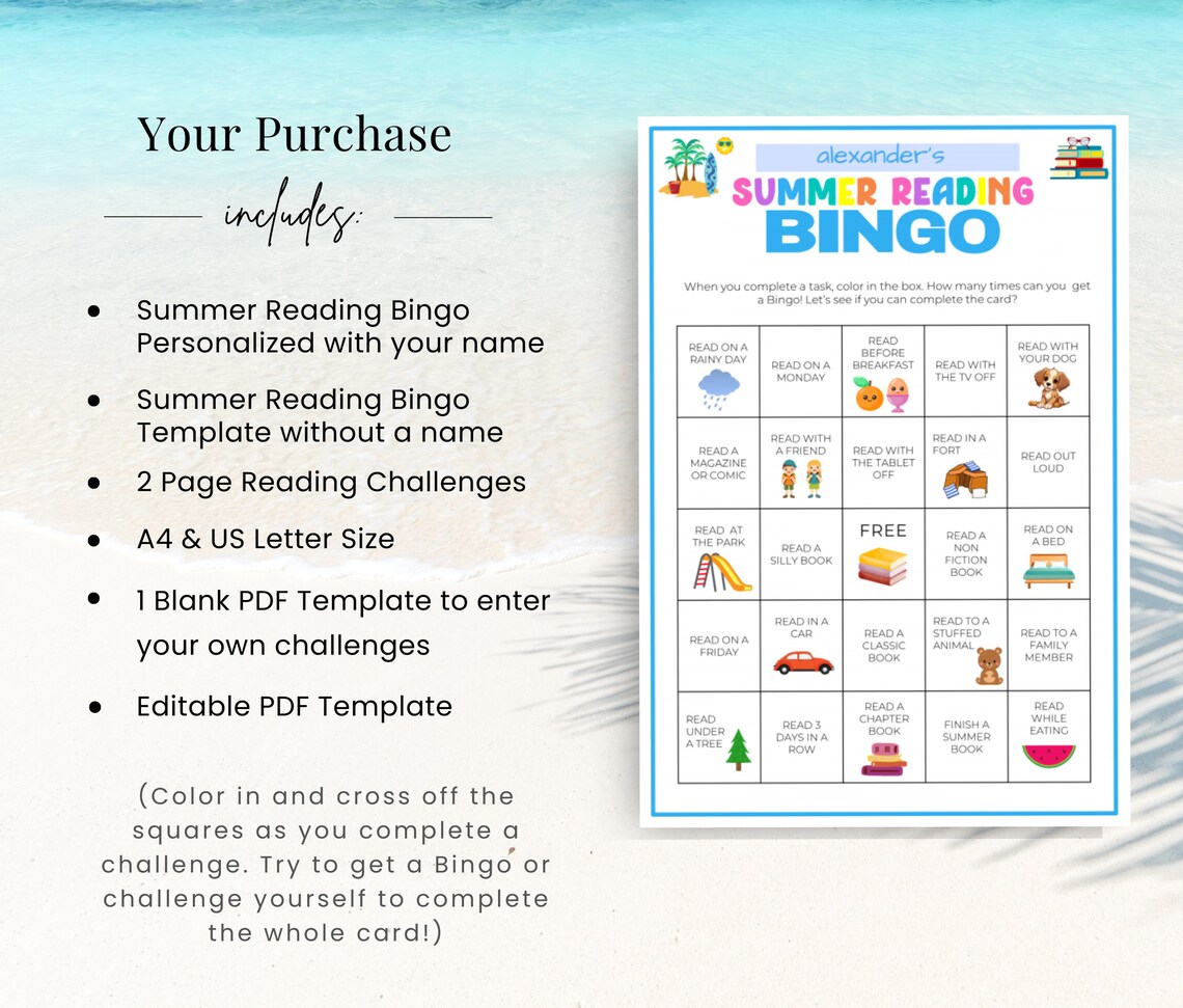 Reading Challenge for the Summer, Kids Reading Bingo, Summer Reading ...