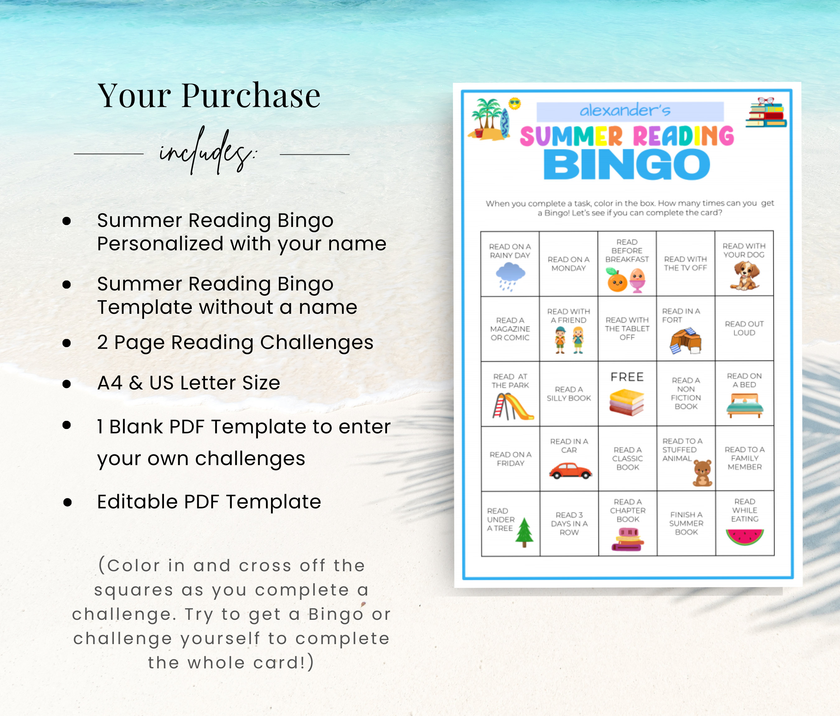 Reading Challenge for the Summer, Kids Reading Bingo, Summer Reading ...