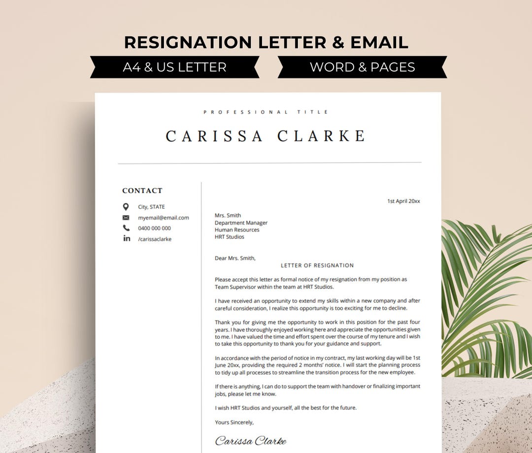 Immediate Resignation Letter, Resignation Letter Template, Sample ...