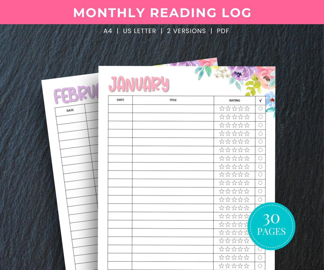 Reading Log Printable, Monthly Reading Log, Reading Log Book, Book ...
