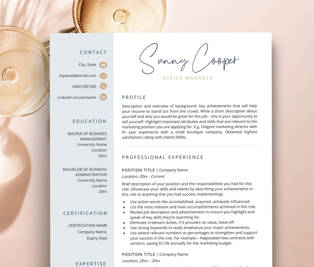 Office Manager Resume Template for Word, Marketing Resume, Marketing CV ...