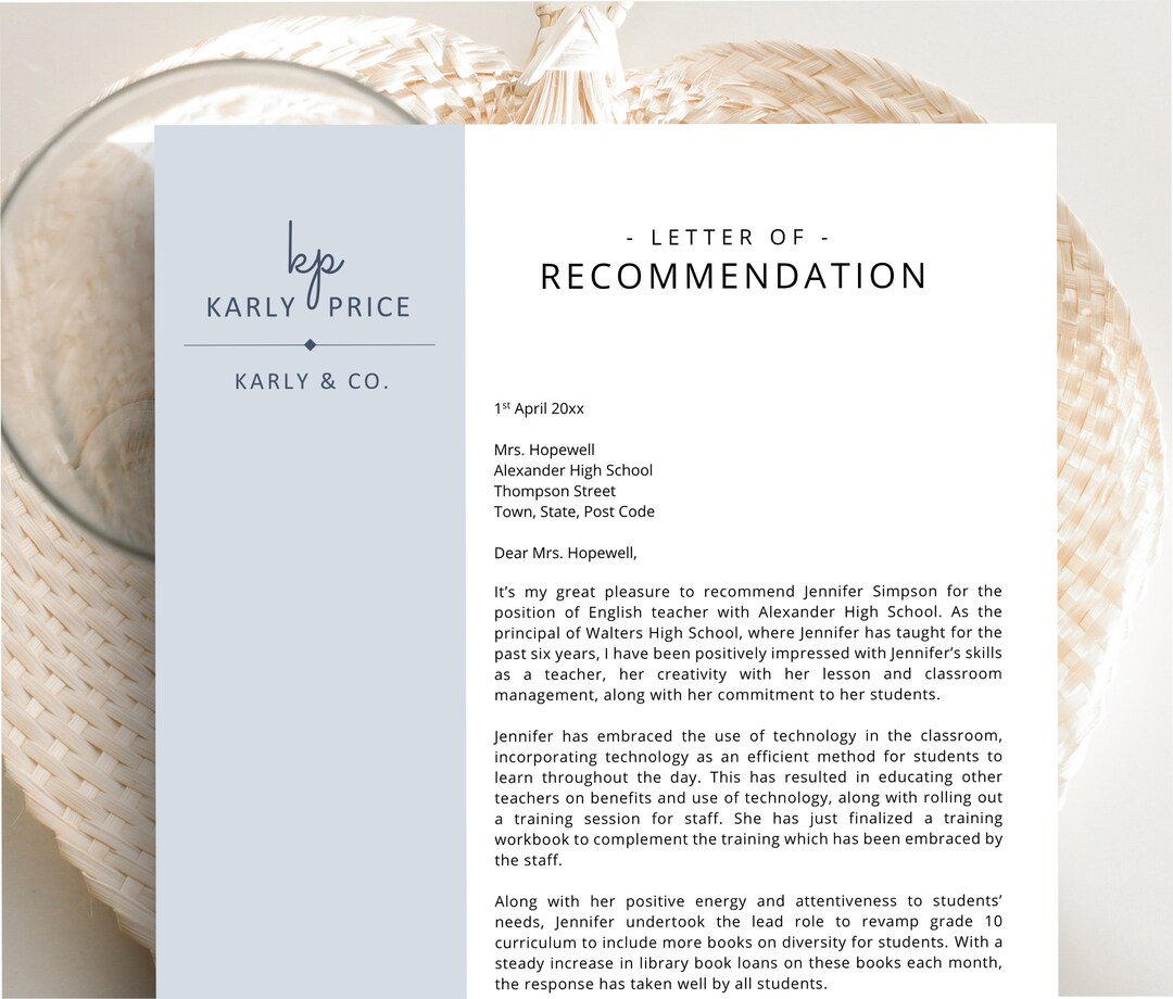 Recommendation Letter, Letter of Recommendation Template, Reference ...