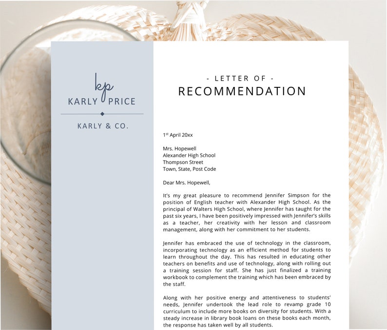 Recommendation Letter, Letter of Recommendation Template, Reference ...