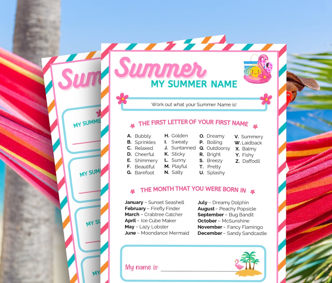 What's Your Summer Break Name, Summer Name Game, Summer Activities ...