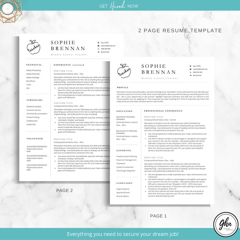Teacher Resume Template for Word Elementary School Resume | Etsy
