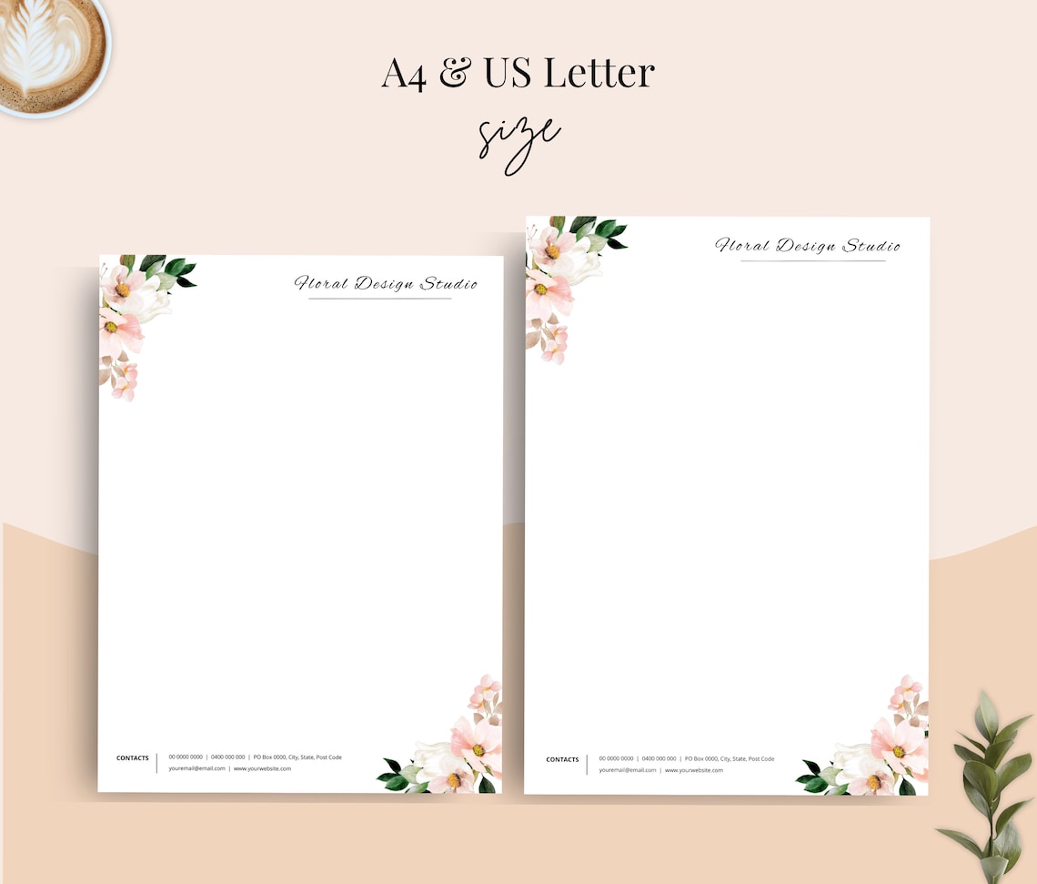 Floral Letterhead Template, Personal Letterhead for Word, Printable ...