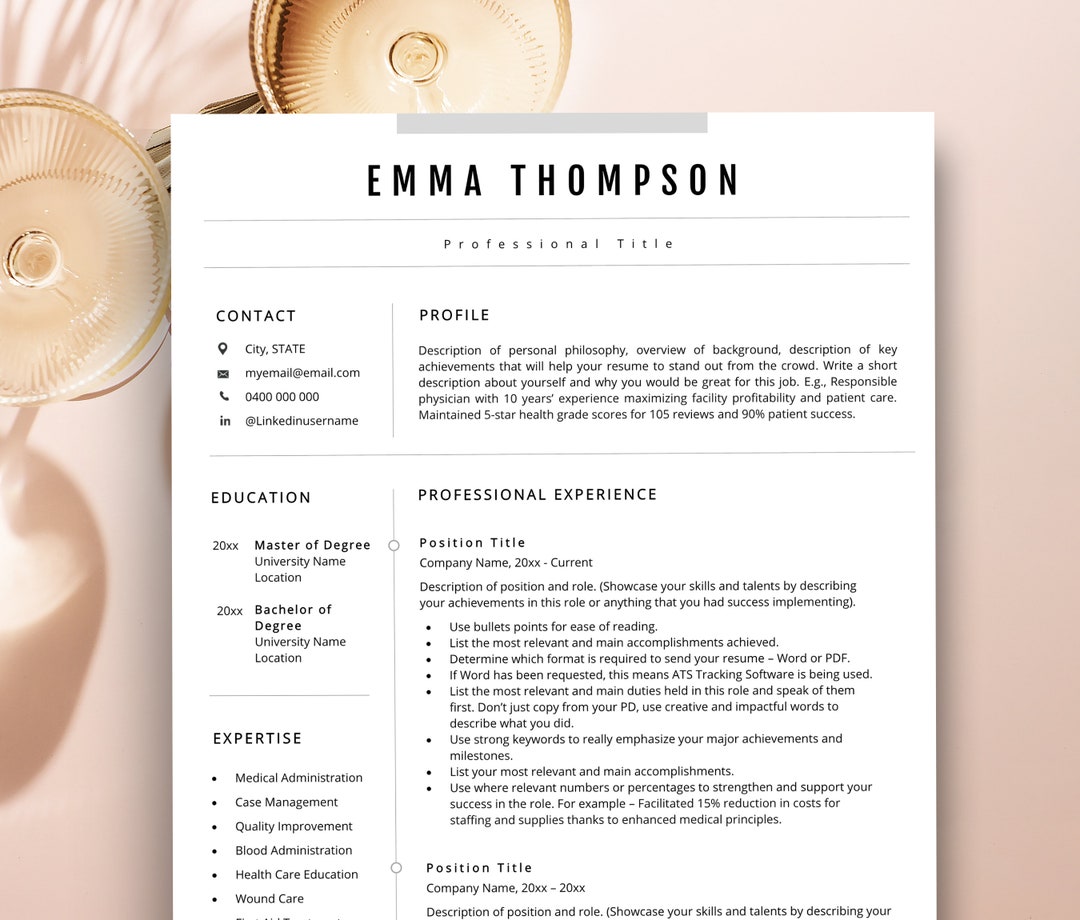 Clean and Modern Resume Template, Minimalist Resume Template for Word ...