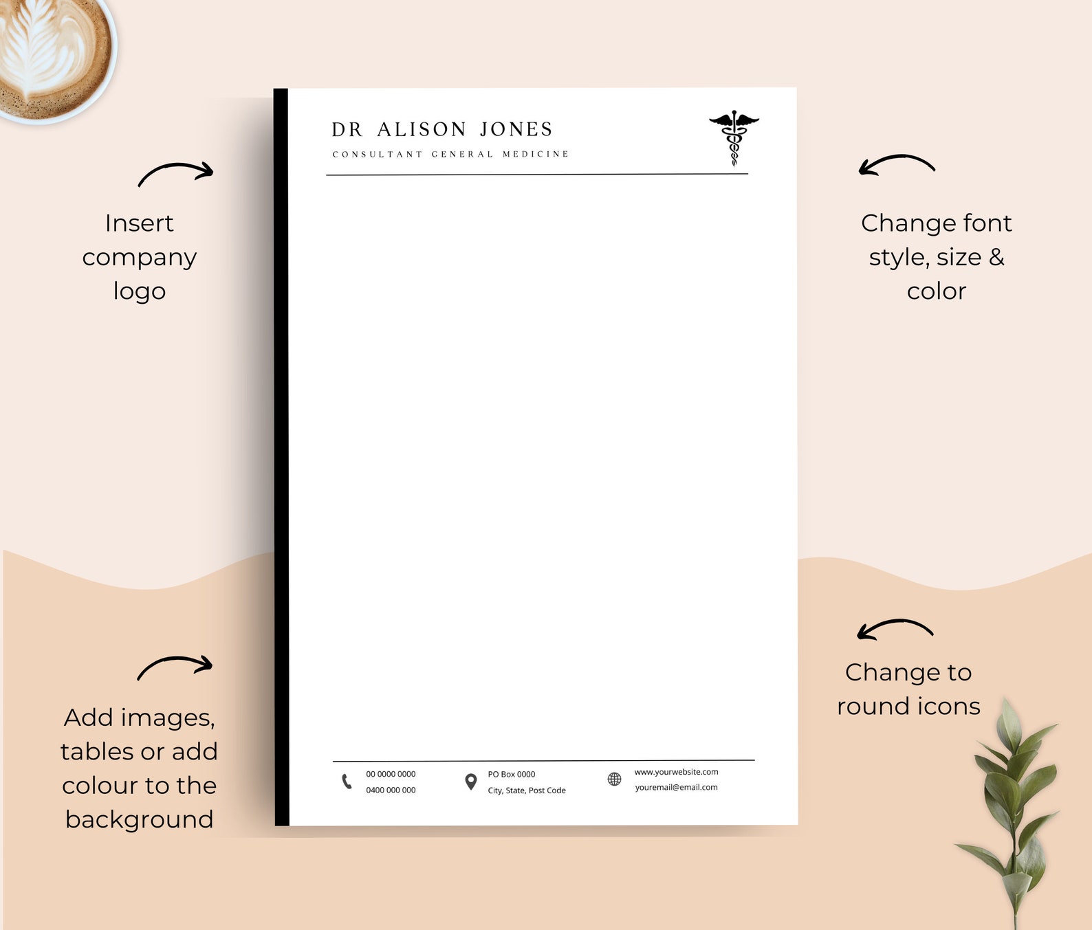 Doctor Letterhead, Nurse Stationery, Letterhead, Template, Editable ...