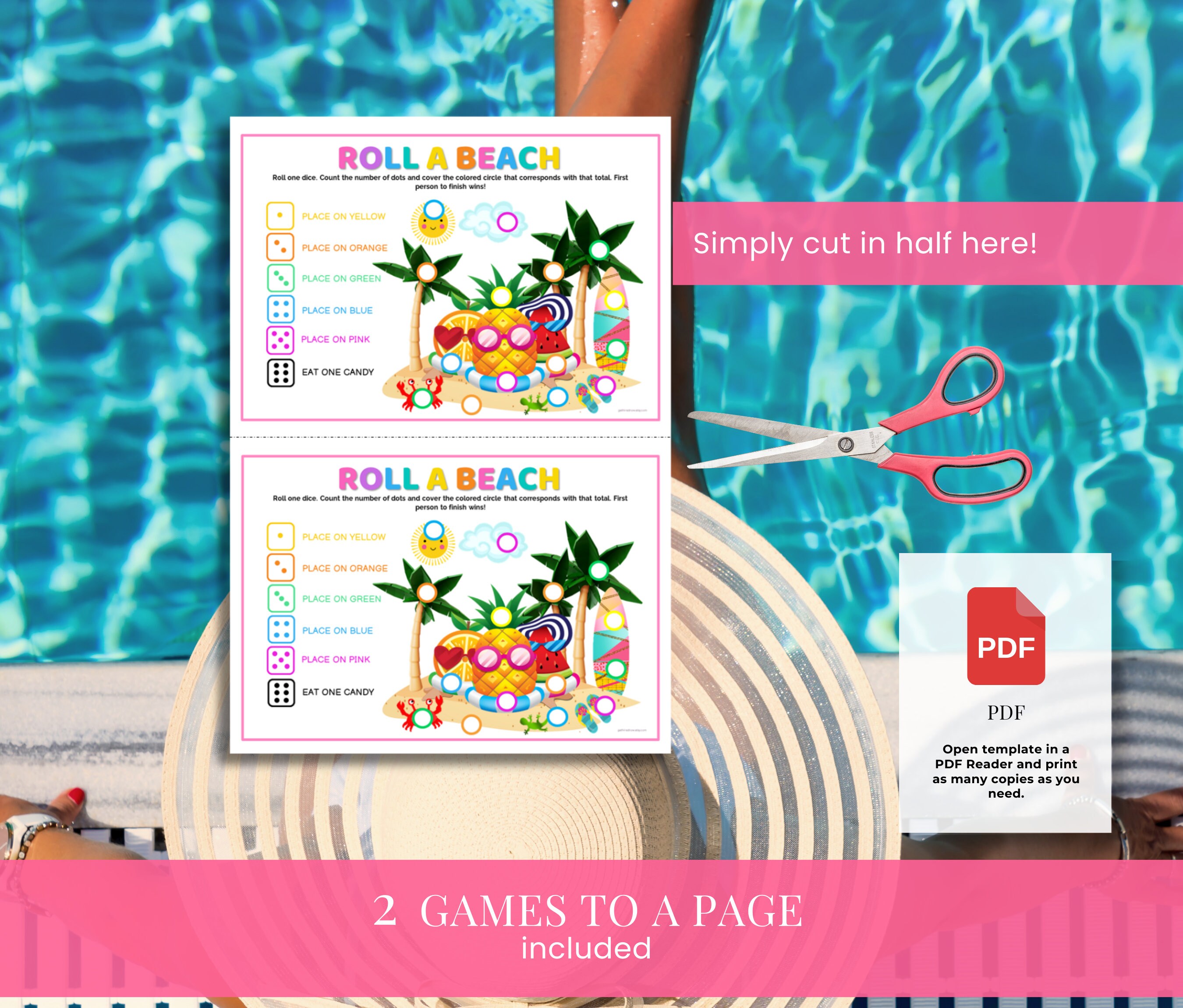 Summer Roll A Beach Game, Printable Roll Dice Game, Dice Game for Kids ...