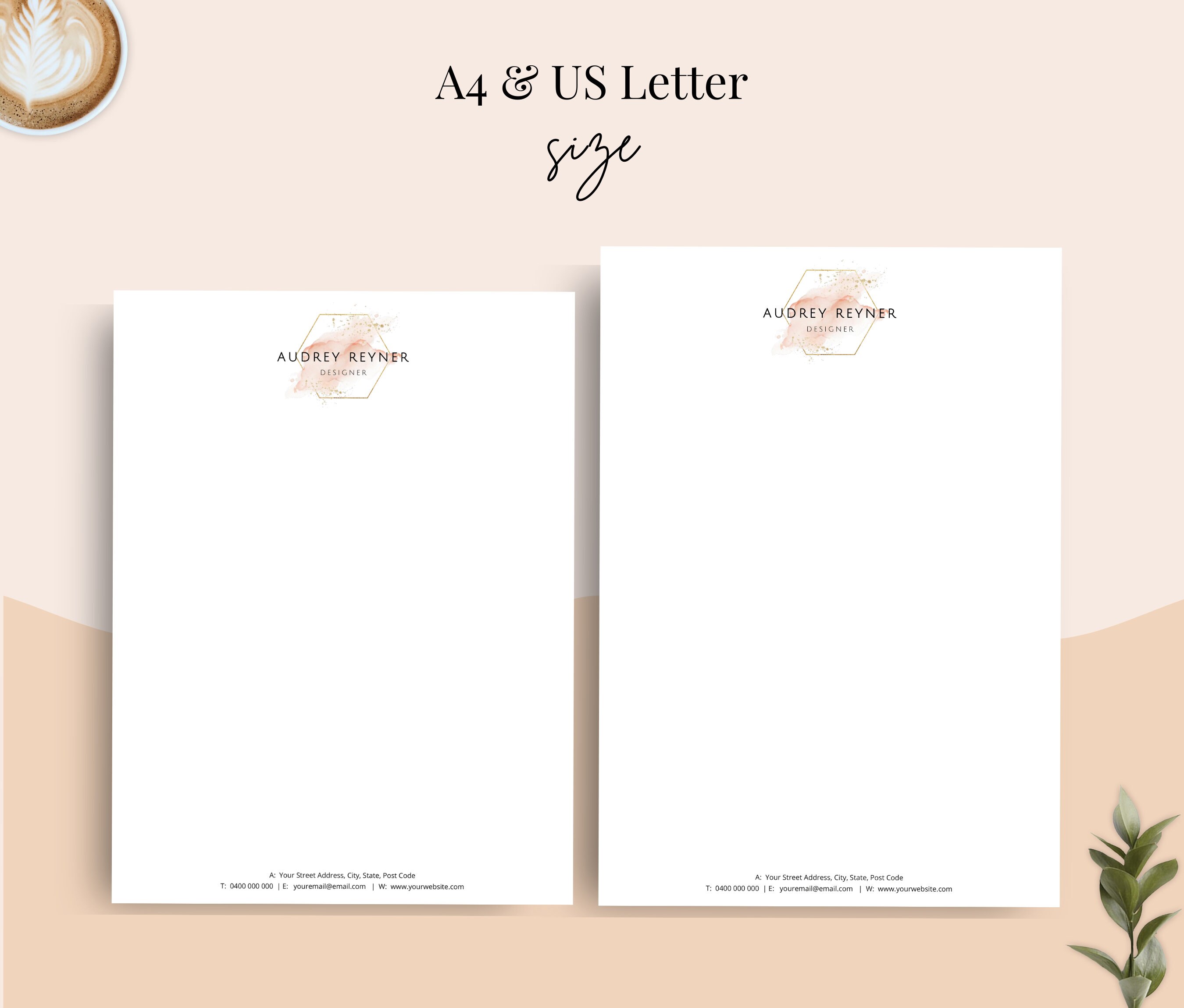 Letterhead Template for Word, Watercolour Letterhead, Custom Letterhead ...