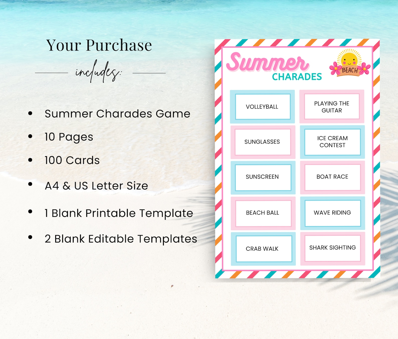 Summer Charades Game, Printable Party Games, Summer Party Games Summer ...