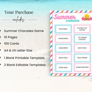 Summer Charades Game, Printable Party Games, Summer Party Games Summer ...