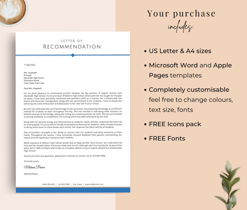 Letter of Recommendation Template, Reference Letter for a Teacher, MS ...