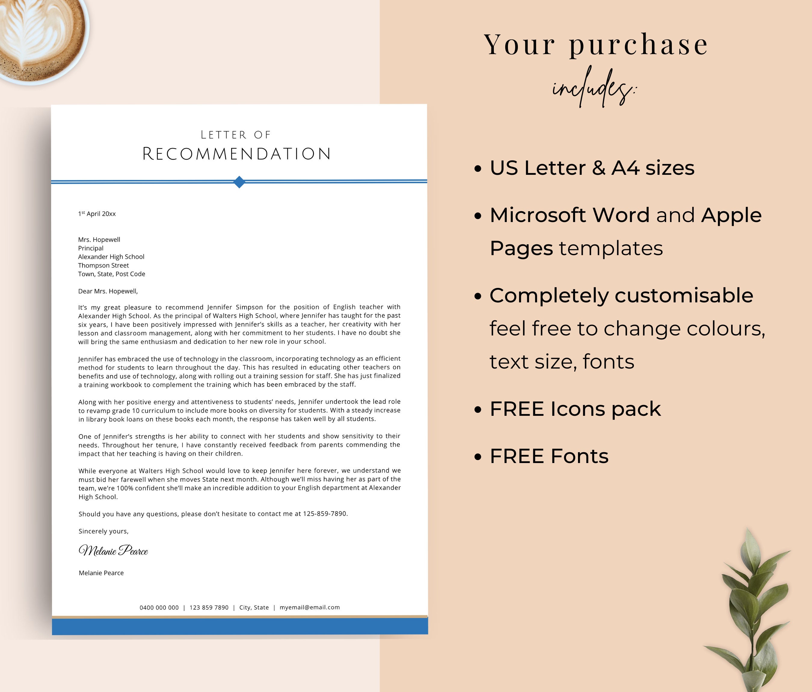 Letter of Recommendation Template, Reference Letter for a Teacher, MS ...