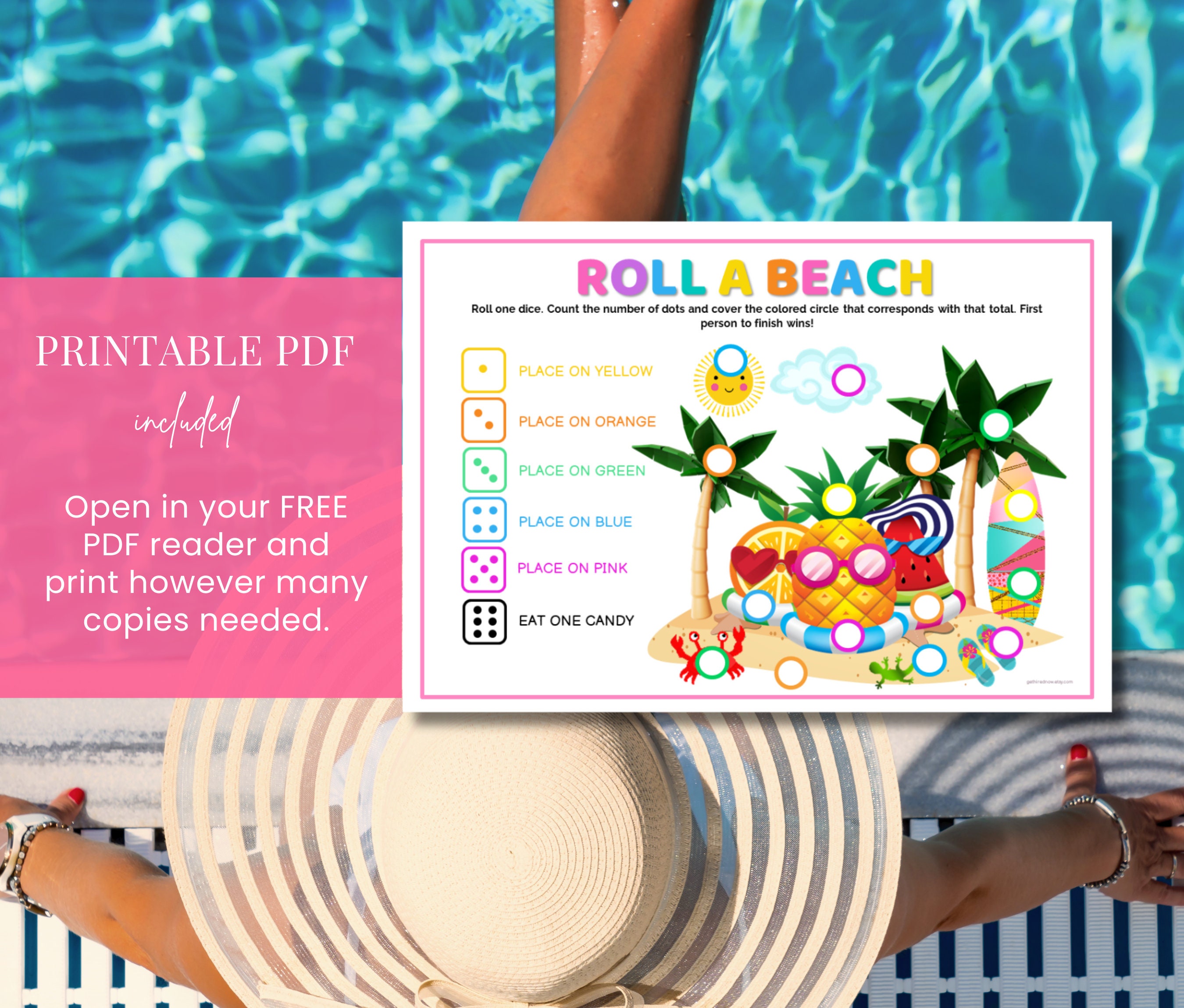 Summer Roll A Beach Game, Printable Roll Dice Game, Dice Game for Kids ...