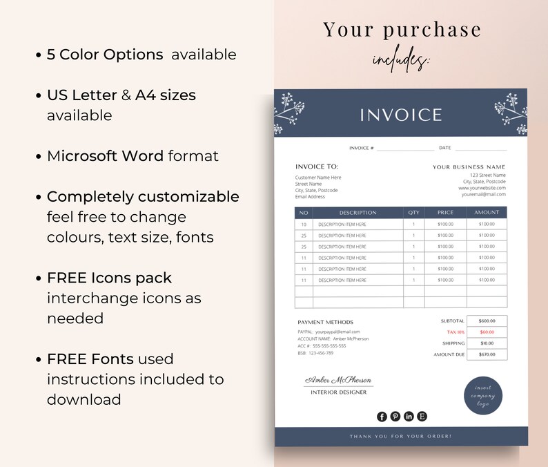Invoice Template Graphic Designer, Business Invoice Template, Order ...