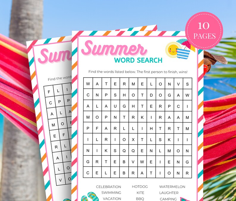 Summer Word Search Printable, Summer Word Puzzle, Summer Activities for ...
