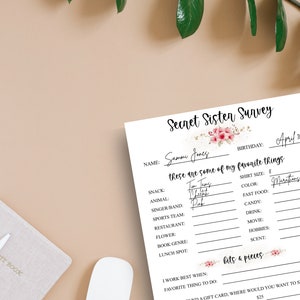 Secret Sister Questionnaire Get to Know You Template Secret Sister ...