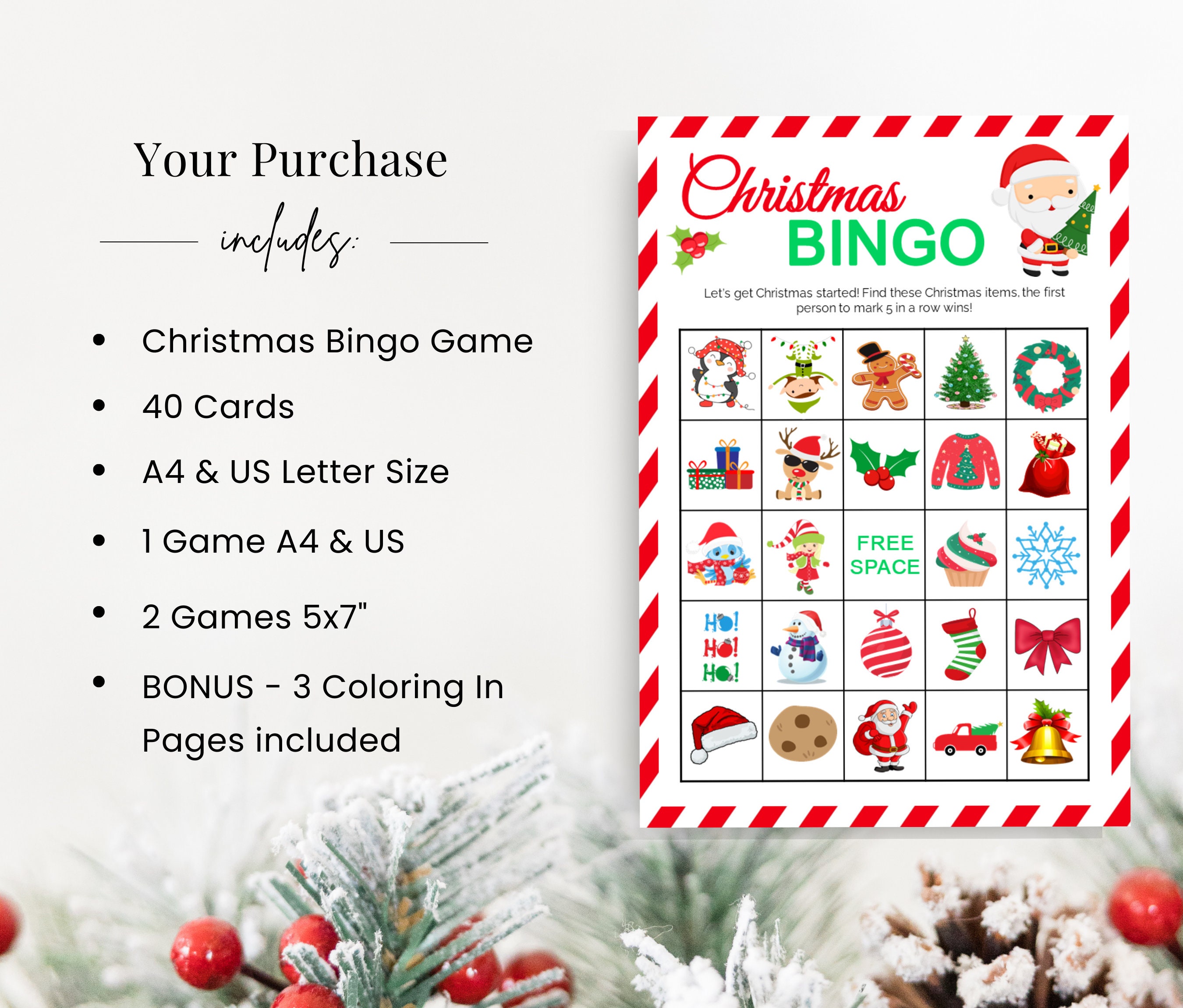 Christmas Bingo Cards, Holiday Bingo Game, Christmas Bingo Game, Winter ...
