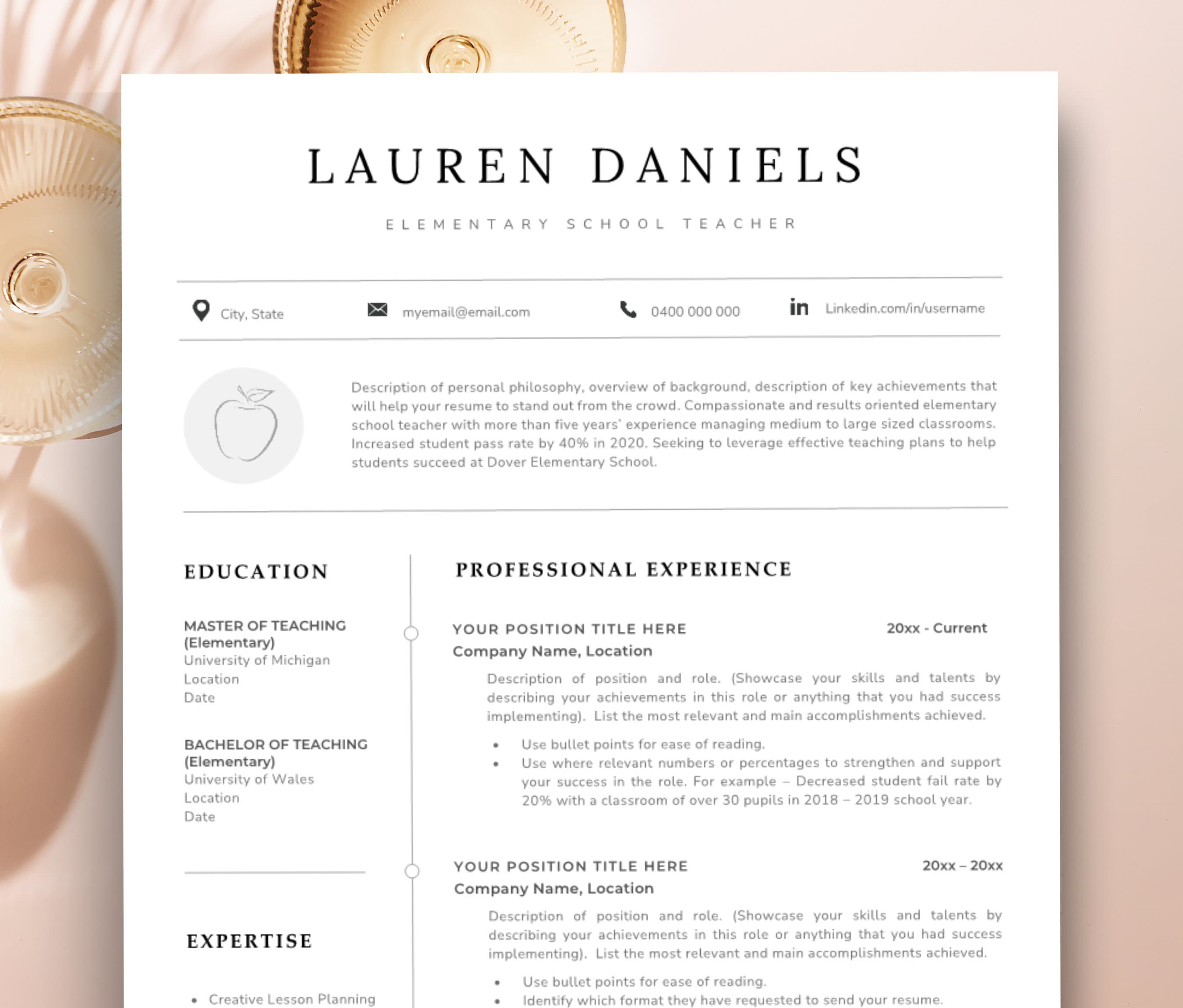 Elementary Teacher Resume, Resume Template Teacher, Educator Resume ...
