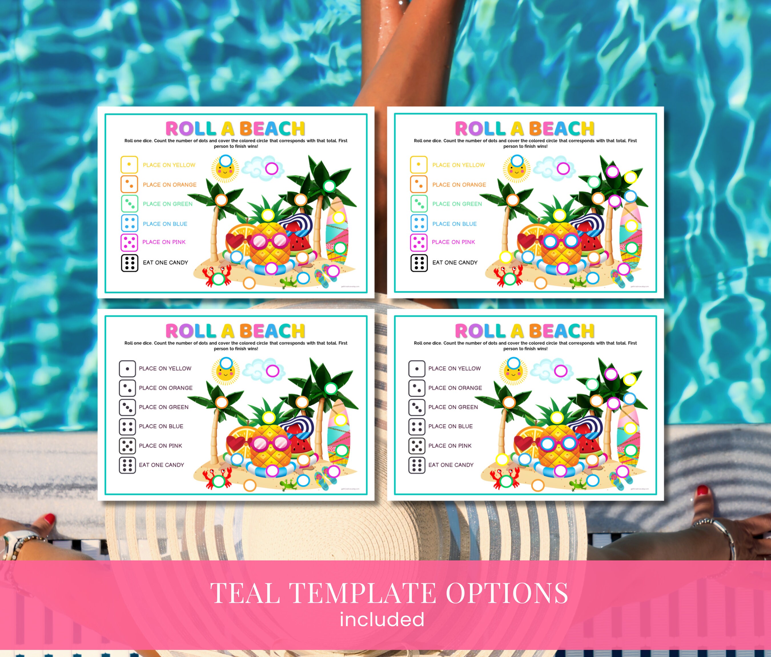 Summer Roll A Beach Game, Printable Roll Dice Game, Dice Game for Kids ...