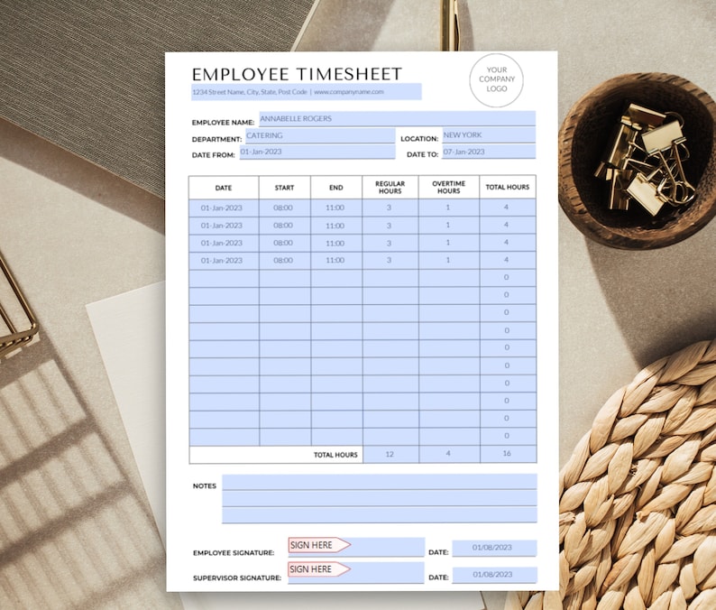 Employee Timesheet, Editable Timesheet, Time Card, Time Tracker ...