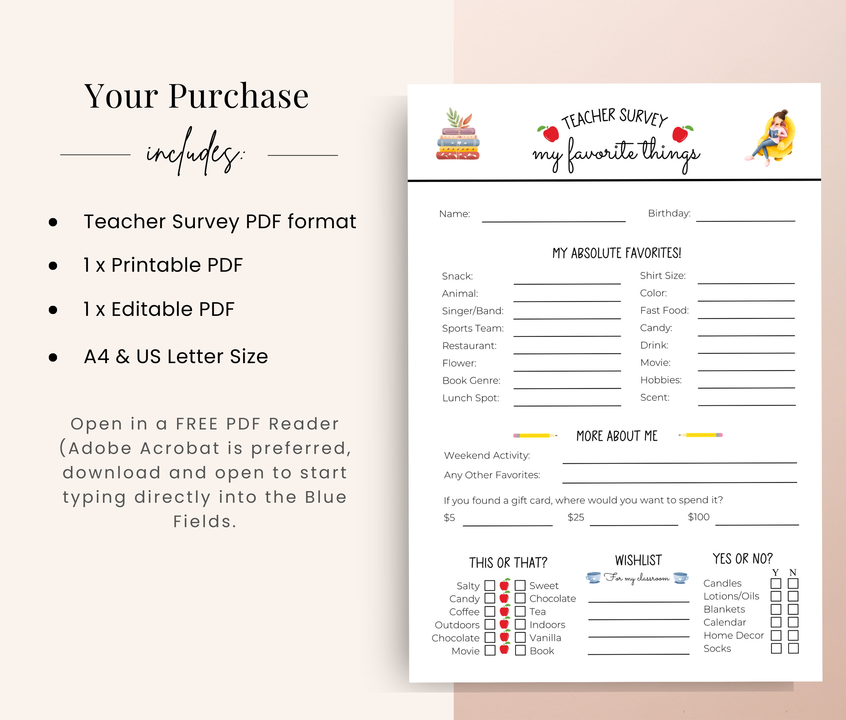 Teacher Survey All About My Teacher, Get to Know Me Favorites Survey ...