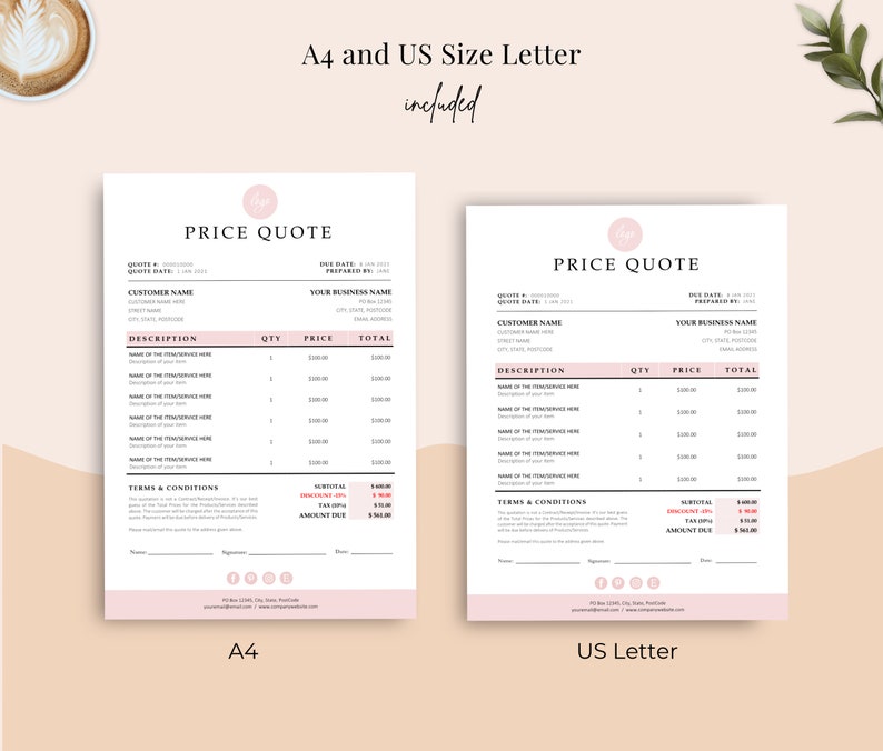 Quote Template, Editable Quotation Template, Quote Form, Small Business ...