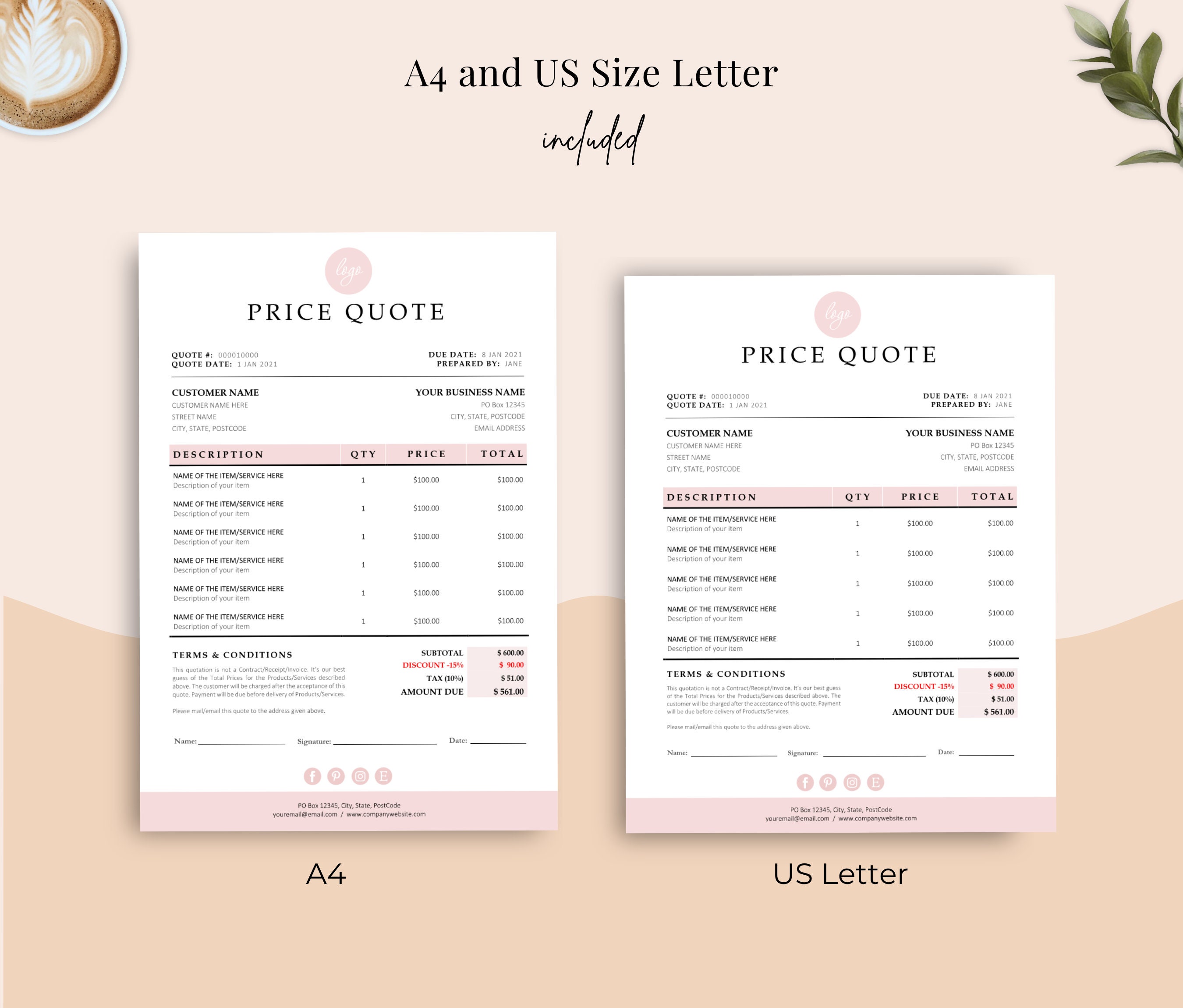 Quote Template, Editable Quotation Template, Quote Form, Small Business ...