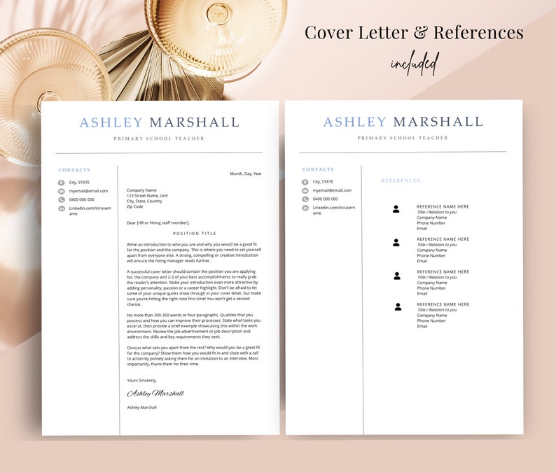 Teacher Resume Template for Word & Google Docs, Teacher CV Template ...