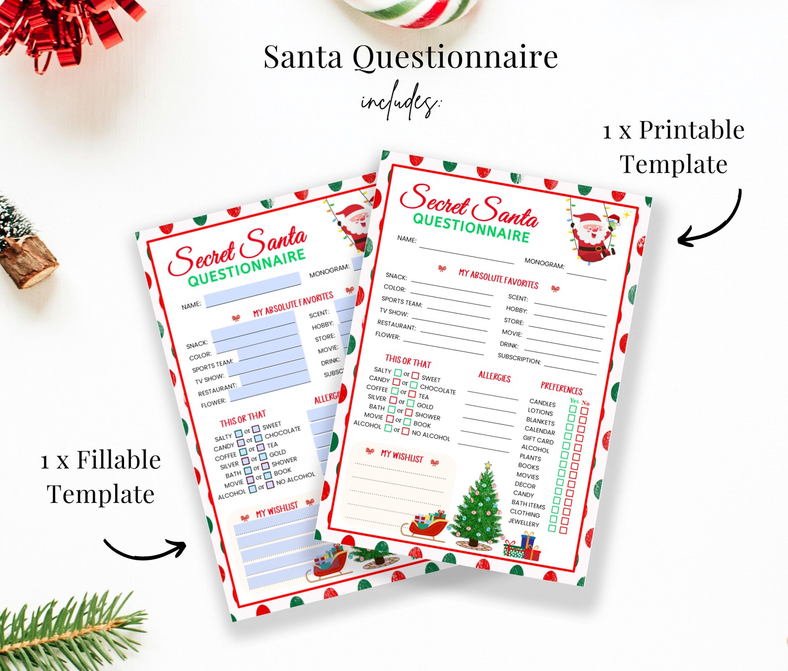 Secret Santa Questionnaire, Holiday Gift Exchange, Secret Santa Form ...