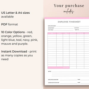 Timesheet Template, Employee Timesheet, Printable Work Schedule ...