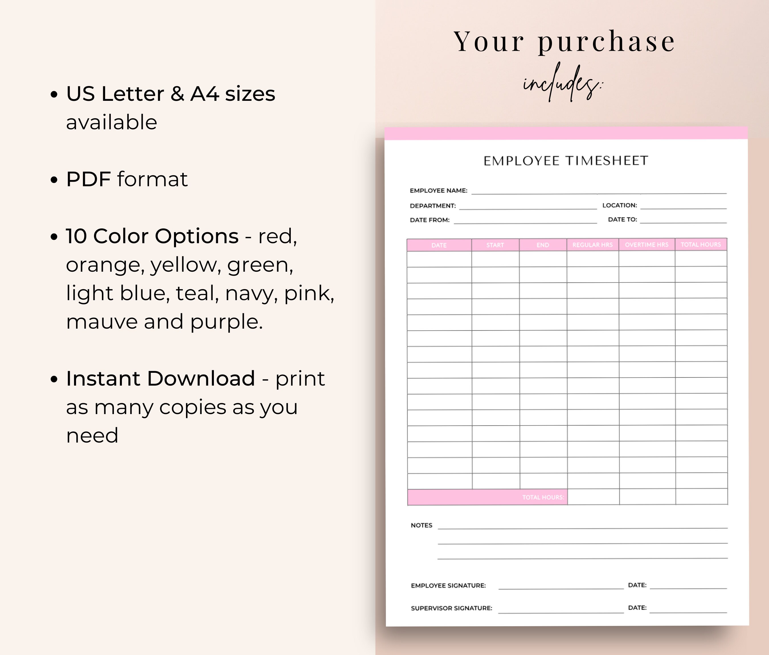 Timesheet Template, Employee Timesheet, Printable Work Schedule ...