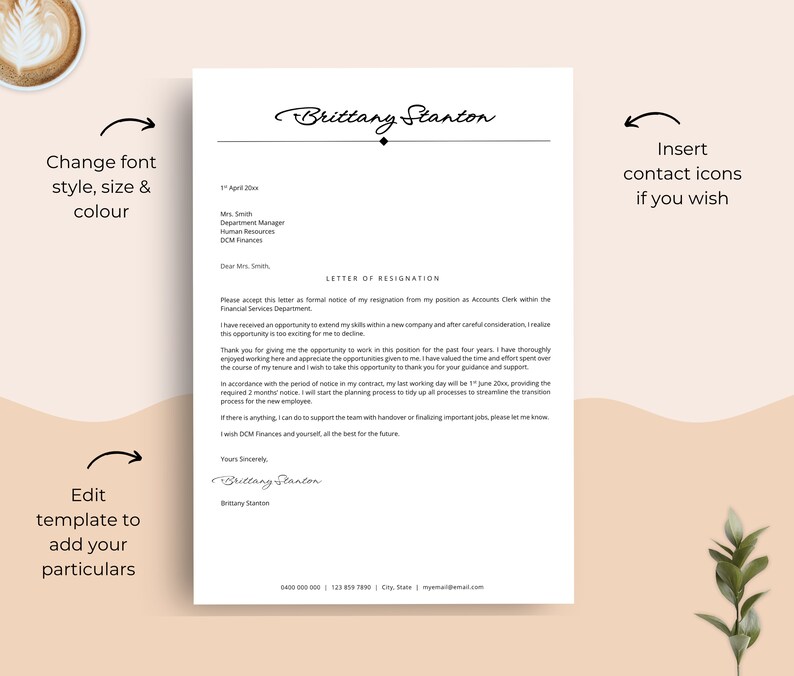 Letter of Resignation, Resignation Letter Template, MS Word & Pages, 2 ...