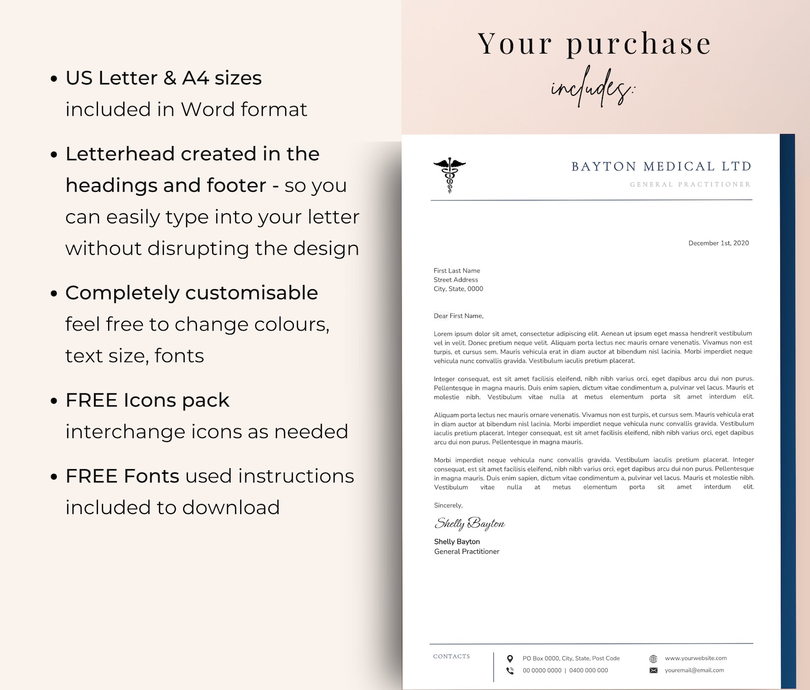 Nurse Letterhead, Nurse Stationary Letterhead Template Word, Business ...