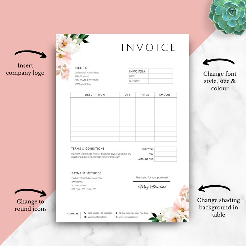 Invoice Template for Word Invoice Template Editable - Etsy