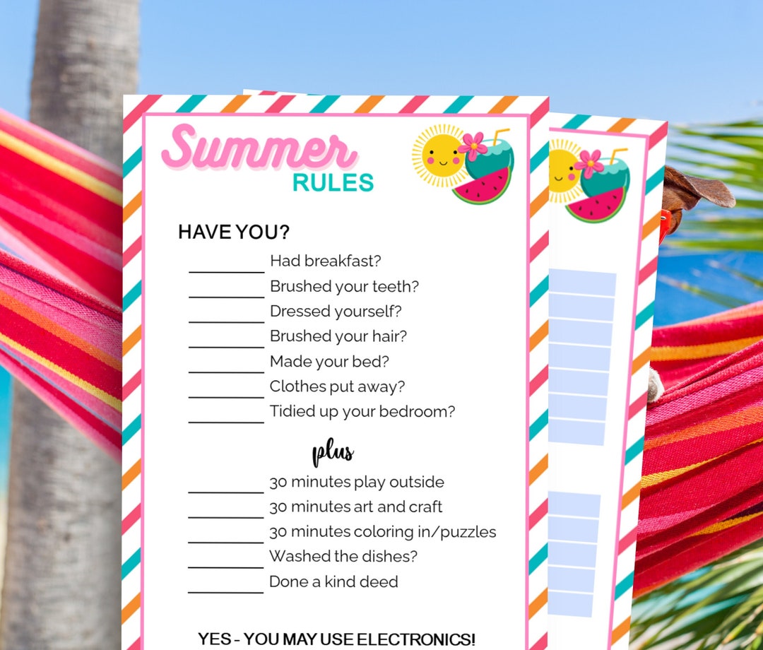 Editable Summer Rules for Kids, Printable Summer Rules, Daily Routine ...