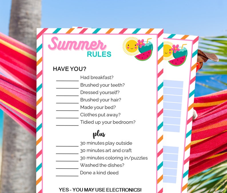 Editable Summer Rules for Kids, Printable Summer Rules, Daily Routine ...
