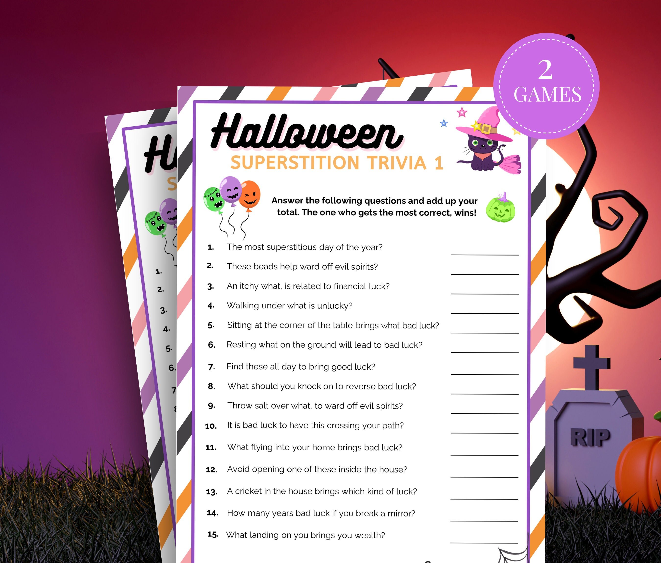 Superstition Trivia Halloween Party Game, Halloween Superstition Trivia ...