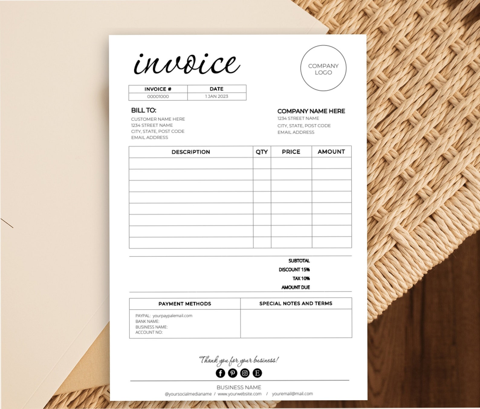 Simple Invoice Template, Minimalist Invoice Template, Invoice Form ...