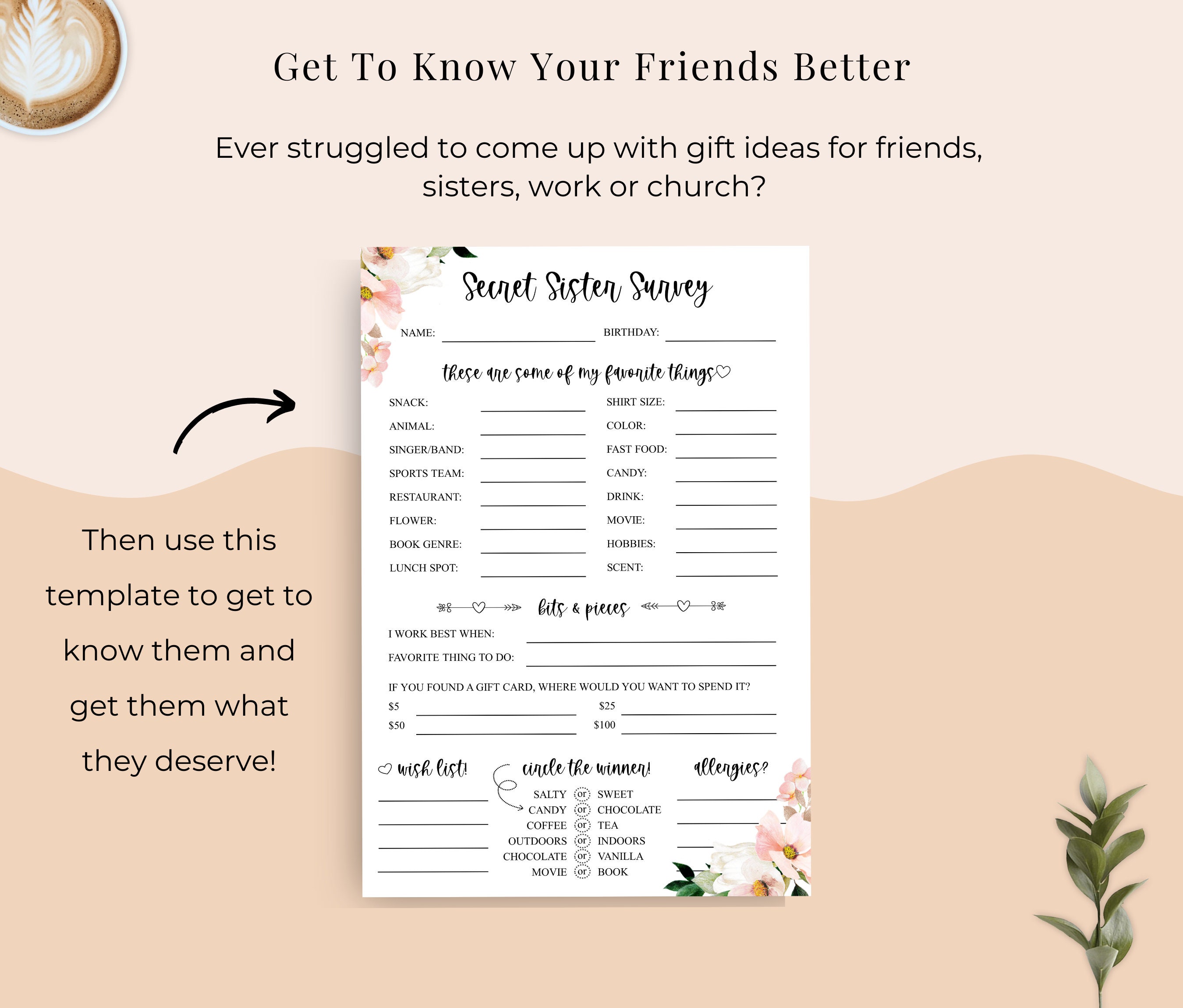 Secret Sister Survey Secret Sister Questionnaire Get to Know You ...