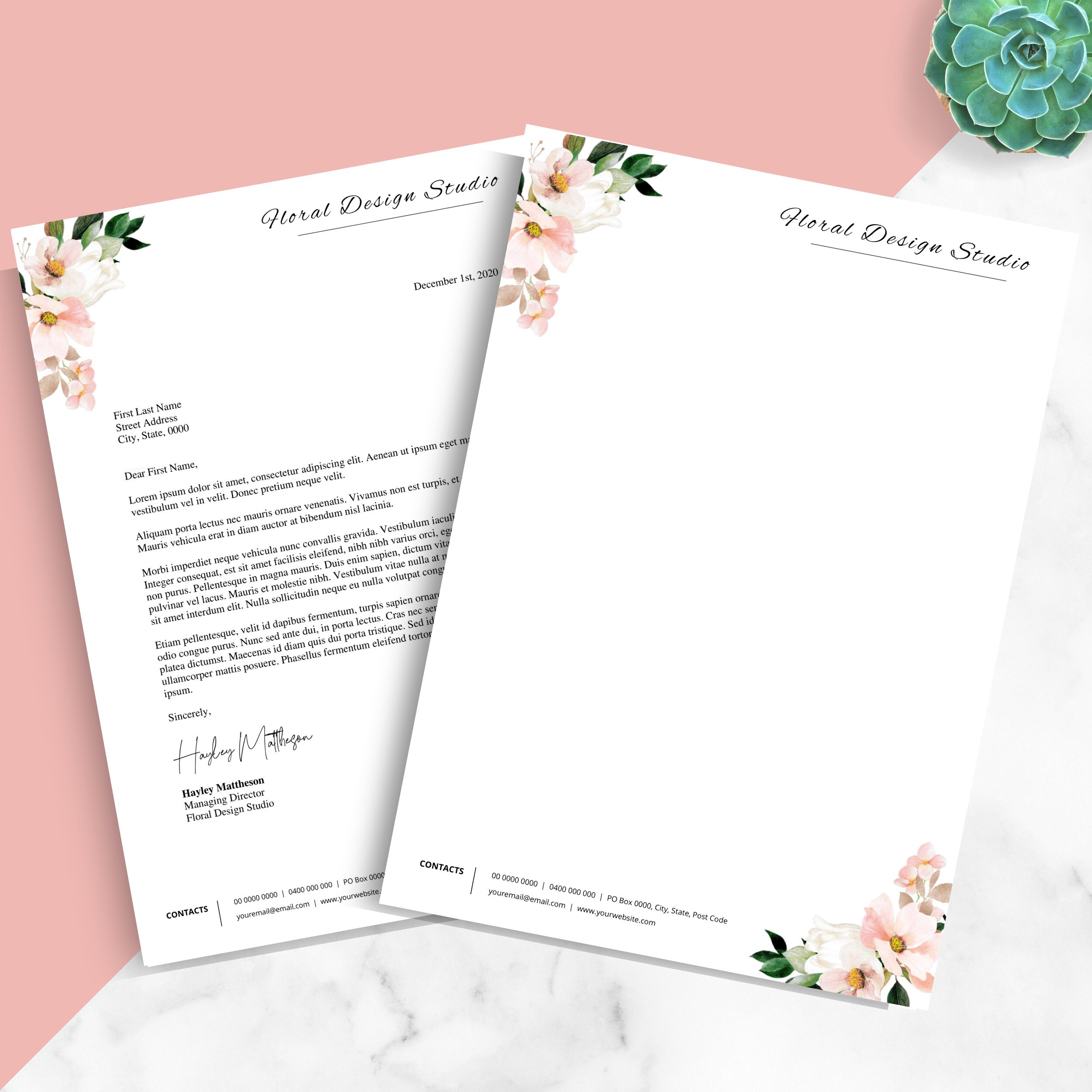 Floral Letterhead Template Personal Letterhead for Word - Etsy
