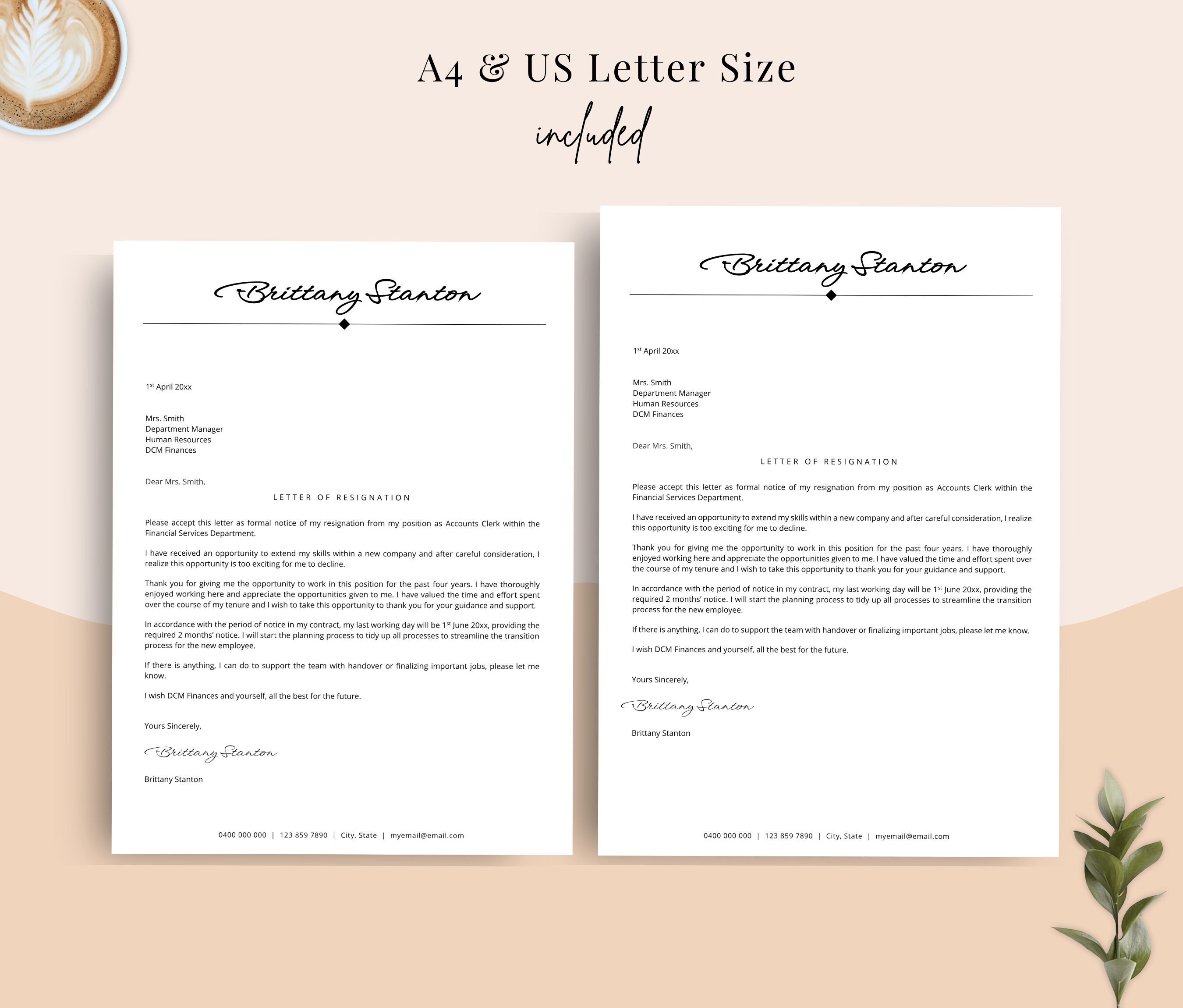 Letter of Resignation, Resignation Letter Template, MS Word & Pages, 2 ...