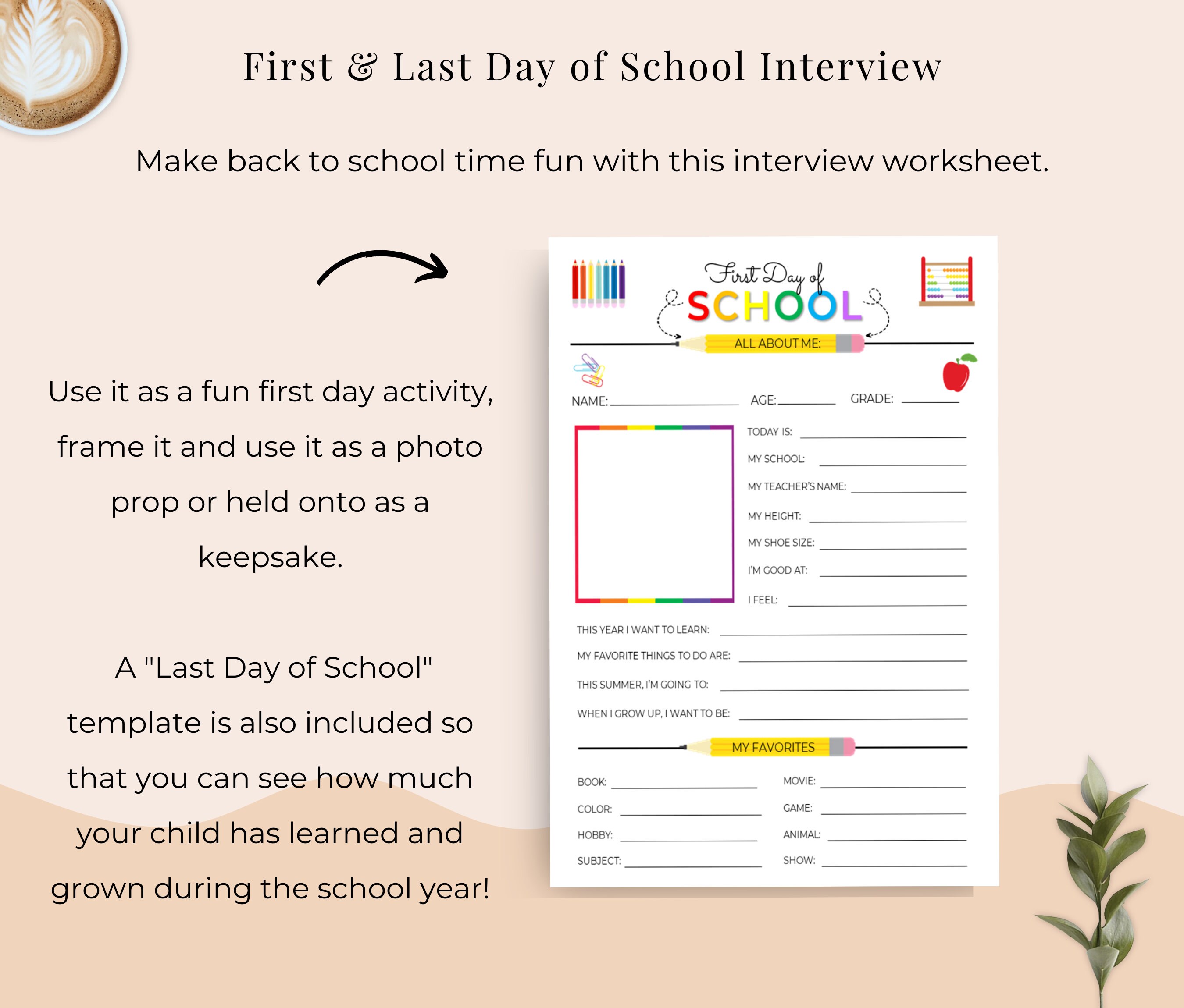 First Day of School Printable, Back to School Questionnaire, Last Day ...