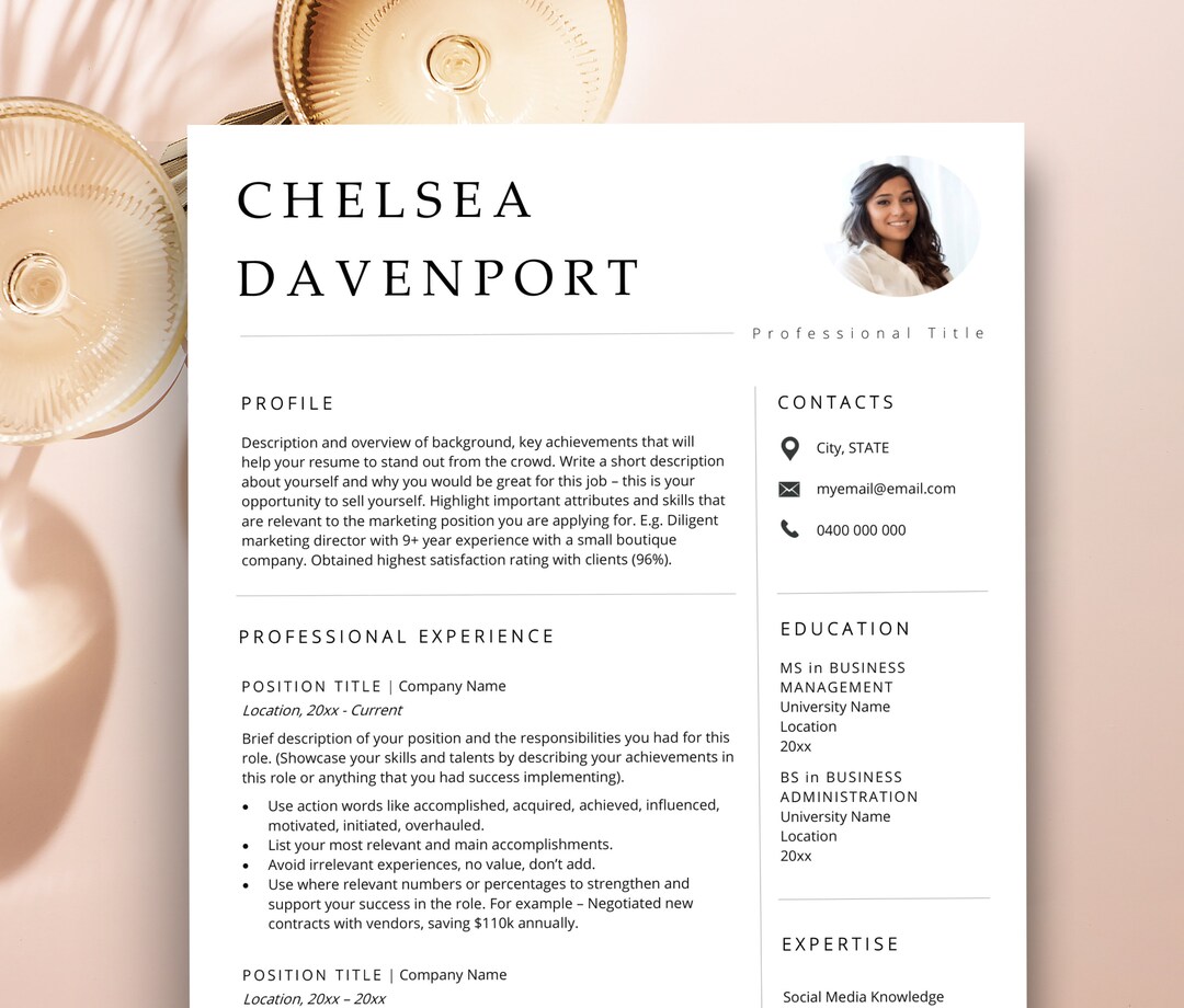 Modern CV Template, Clean Resume Template for Word, Minimalist Resume ...