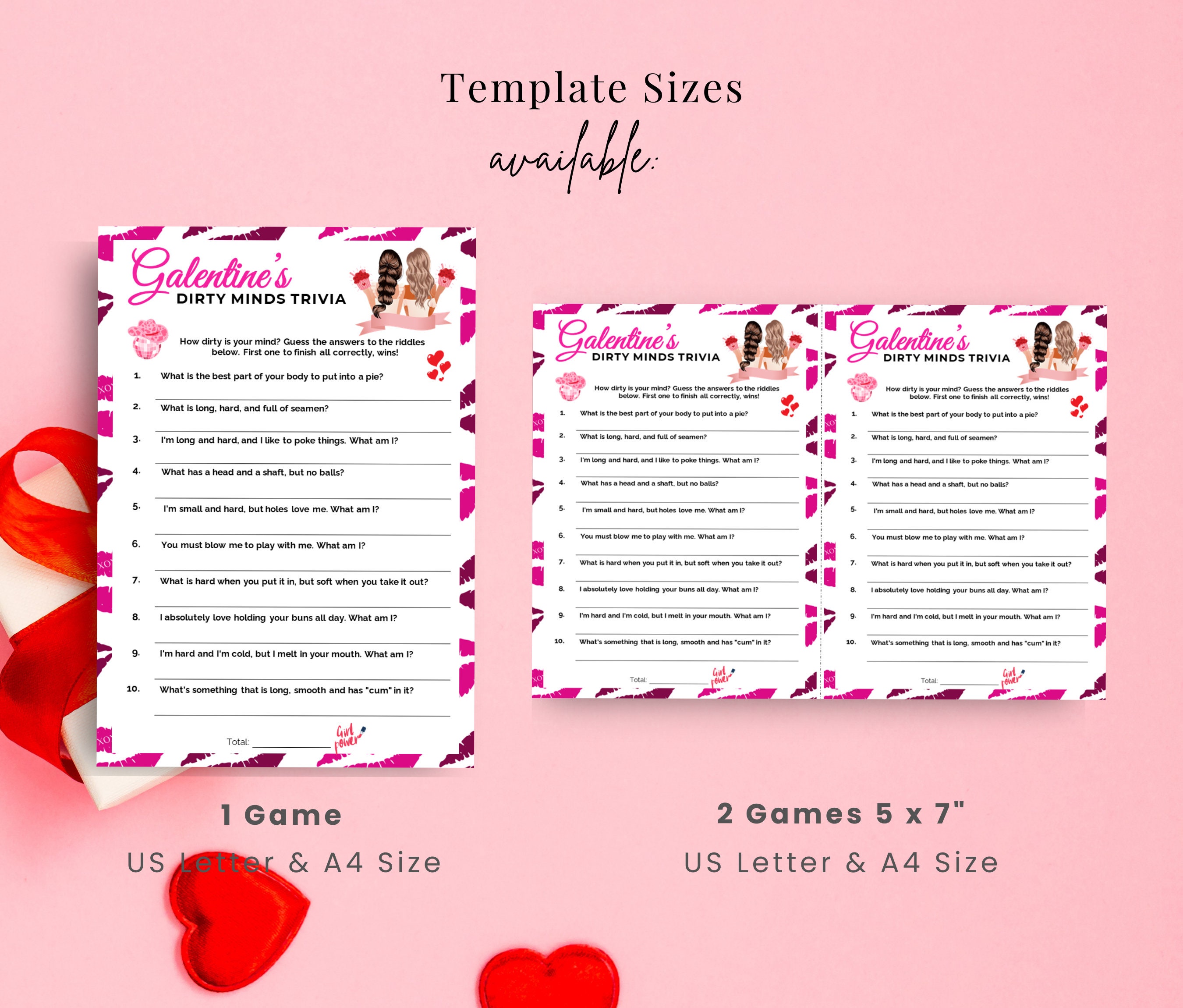 Galentine's Day Dirty Minds Trivia Game, Fun Party Games, Girls Night ...