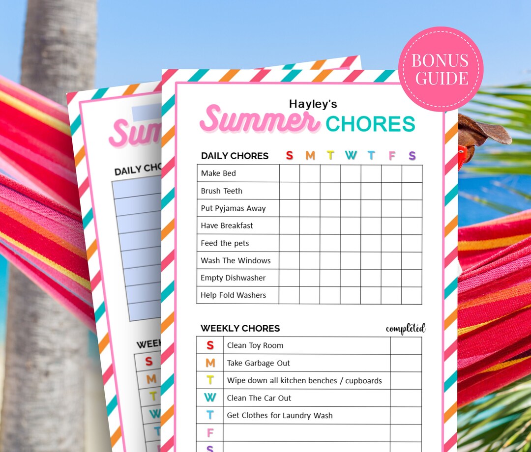 Summer Chore Chart, Summer Checklist, Chore Chart for Kids, Chore List ...